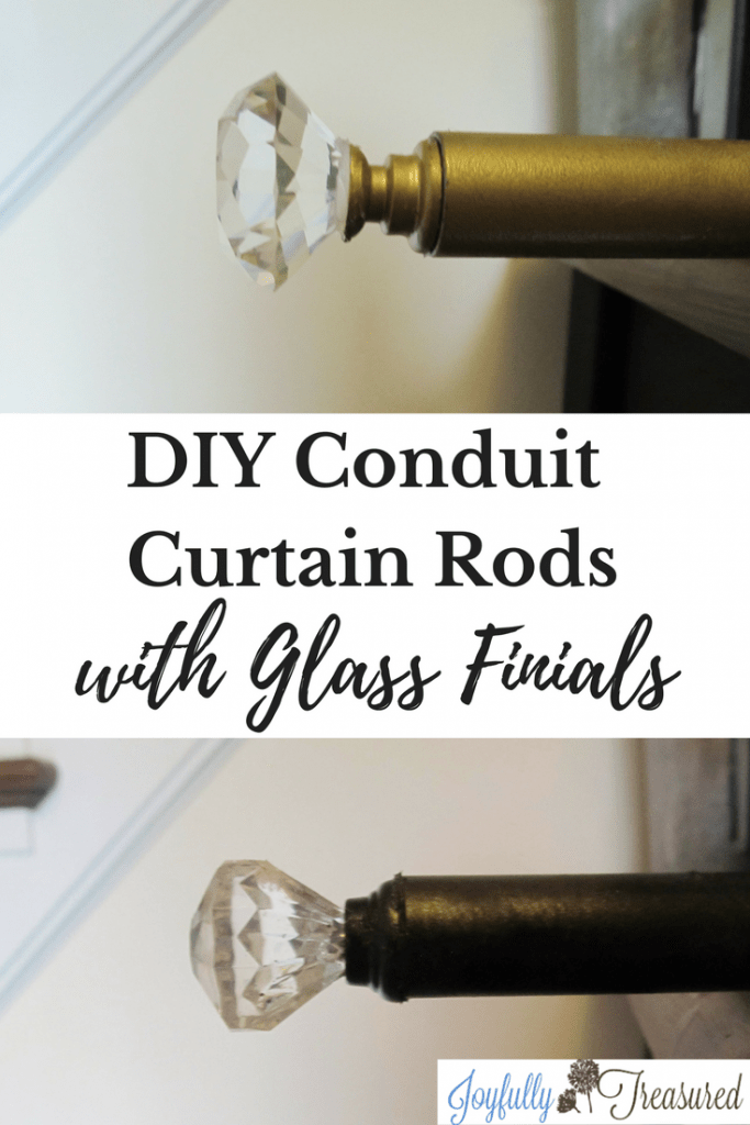 DIY Conduit Curtain Rods with Glass Finials and DIY Curtain Brackets ...