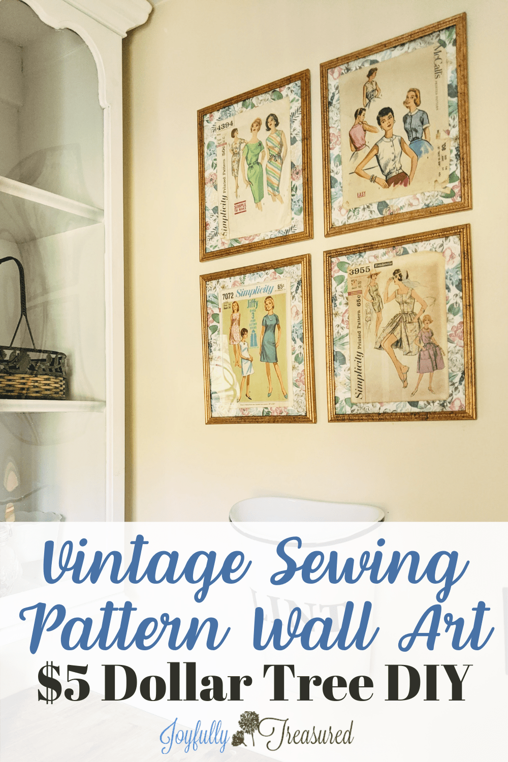 DIY Laundry Room Wall Art with Vintage Sewing Patterns - Joyfully Treasured